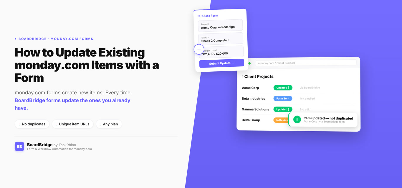 How to Update Existing monday.com Items with a Form | TaskRhino